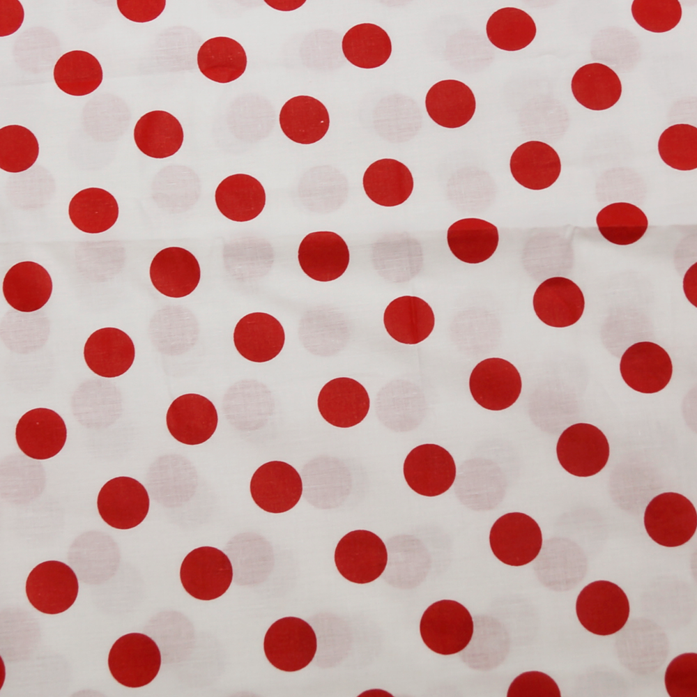 Large Red Polka Dots on White Cotton Blend Fabric